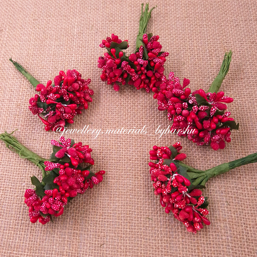 Artificial Pollen Flowers - Red (1 Bunch) – Harshu's Craft Store